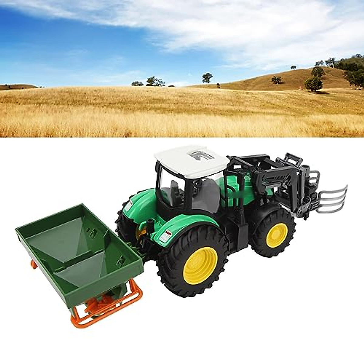 DAUZ RC Farm Tractor Toy, 4CH Nonslip 3 in 1 1:24 RC Tractor Toy Set for Gift (Green)