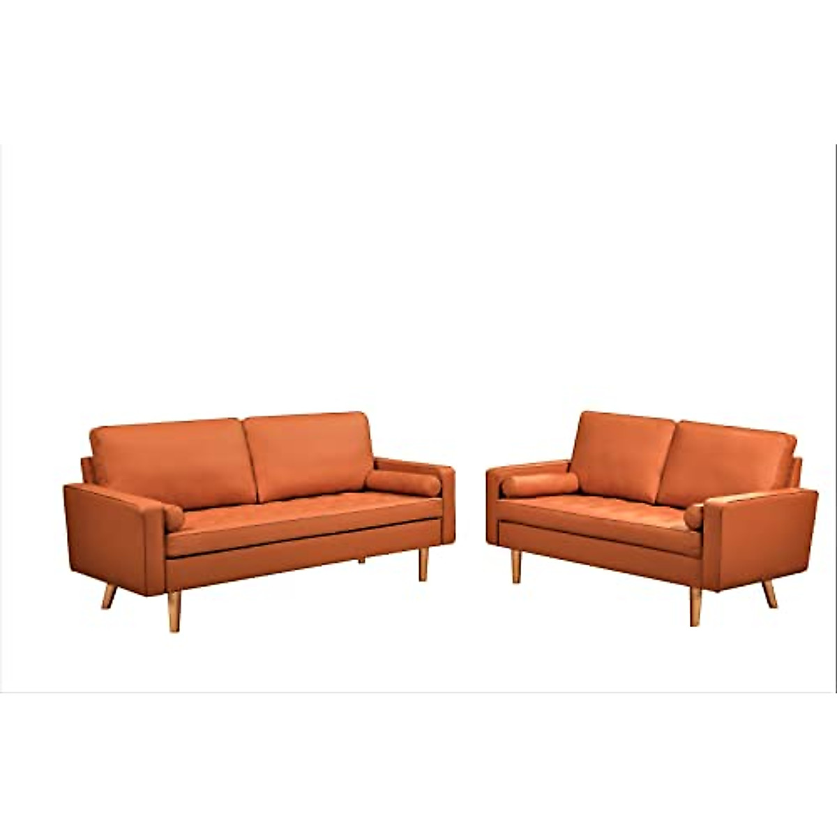 Container Furniture Direct 2-Piece Set Faux Leather Sofa for The Modern Living Room with Removable Cushions and Solid Wood Legs, Luxury Style Button-Tufted Loveseat and Couch, Red Orange