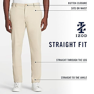 IZOD Men's Saltwater Stretch Flat-Front Chino Pants, Cadet Navy Strt, 38W x 29L
