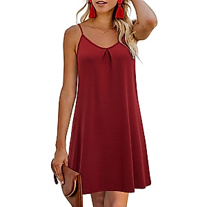ULTRANICE Red Dresses Women 2024 Spring Summer Casual Vacation Hawaiian Beach Party Wedding Guest Dresses Semi Formal Cover Ups V Neck Mini Sundress(Jujube Red,M)