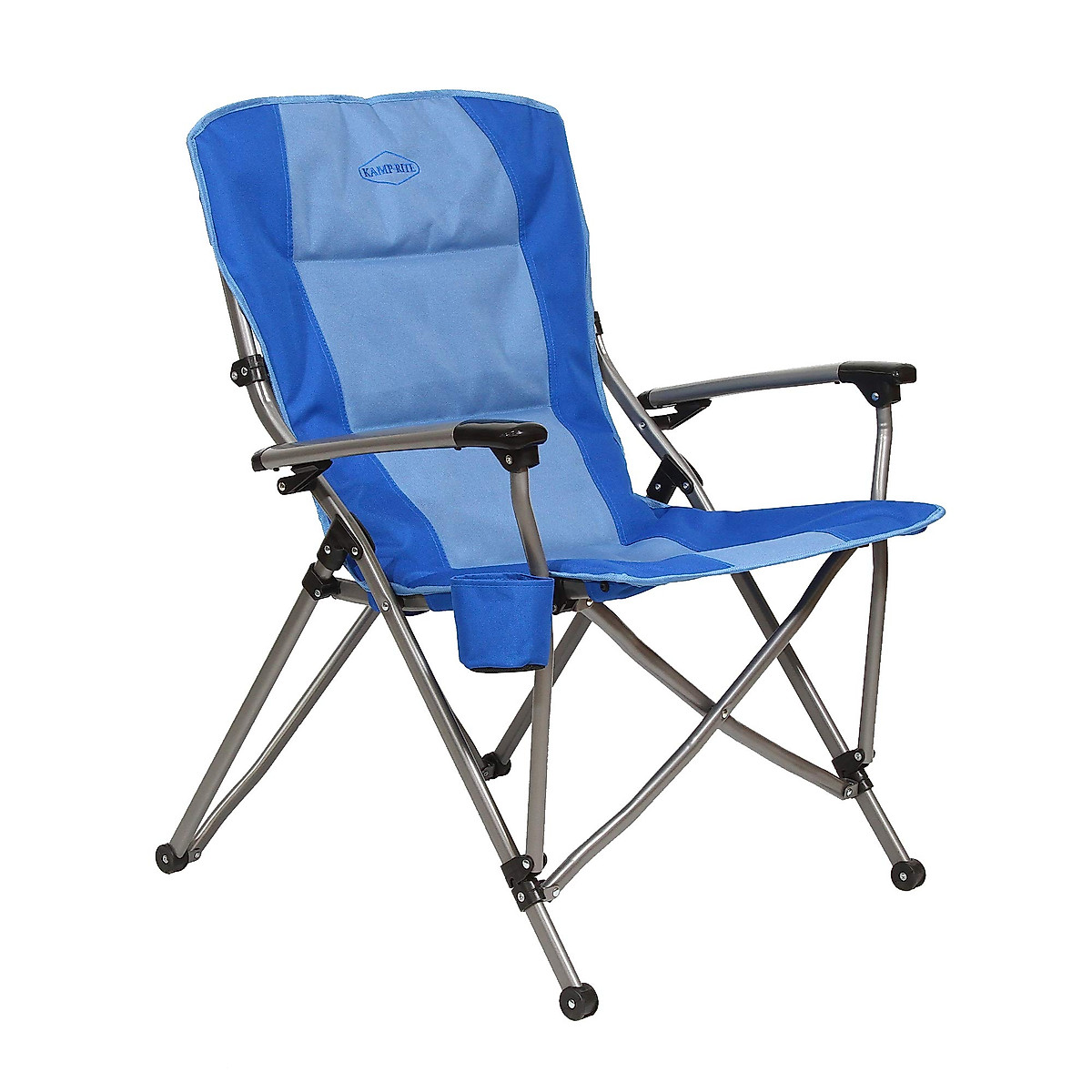 Kamp-Rite Portable Folding Padded Outdoor Camping Chair with Cupholder & Hard Arms for Camping, Tailgating, and Sports, 300 LB Capacity, Navy & Tan