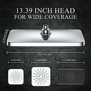 Veken 13.39 Inch High Pressure Rain Shower Head Combo with Extension Arm- Wide Rainfall Showerhead with 5 Handheld Water Spray - Adjustable Dual Showerhead with Anti-Clog Nozzles - Silver Chrome
