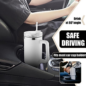 Xereizo 40 oz Tumbler with Handle and Straw, Leak Proof Stainless Steel Insulated Travel Coffee Tumbler Cups Lid and Straw, Iced for 40 Hours Cupholder Friendly Water Bottle Mug, Frost, White