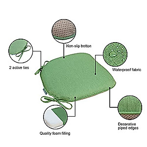 COZPLEN Indoor Outdoor Non Slip Chair Pad, U-Shaped Seat Cushions with Ties for Home Patio Dining Chairs, 14x14 inch, Set of 2,(Deep Green)