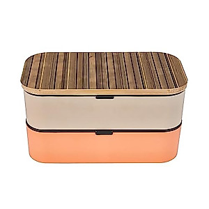 Solid Wood Pattern Adult Lunch Box, Bento Box, With Cutlery Set Of 3, 2 Compartments, Rectangular, Lunch Box For Adults