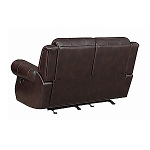 Coaster Furniture Sir Rawlinson Glider Loveseat with Nailhead Studs Dark Brown 650162