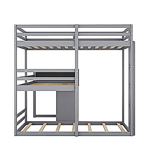 Eafurn L-Shaped Bunk Beds for 3,Twin Size Triple Bunk Beds with Storage Cabinet and Blackboard,Solid Wood Floor Bunk Bed for Kids Teens Adults