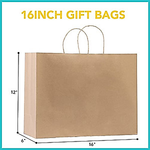 GSSUSA Gift Bags Large with Handles16x6x12 Brown 50Pcs, Kraft Paper Bags Bulk Bags for Small Business, Paper Shopping Bags, Grocery Bags, Shopping Bags for Boutique, Merchandise