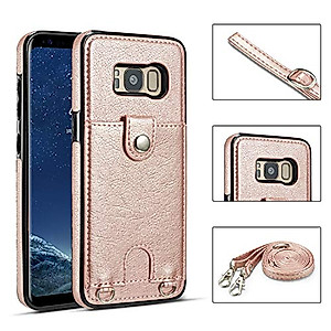 DEFBSC Samsung Galaxy S8 Plus Crossbody Wallet Case,Premium Leather Case with Detachable Adjustable Crossbody Strap and Credit Card Slots for Samsung Galaxy S8 Plus 6.2 Inch-Rose Gold