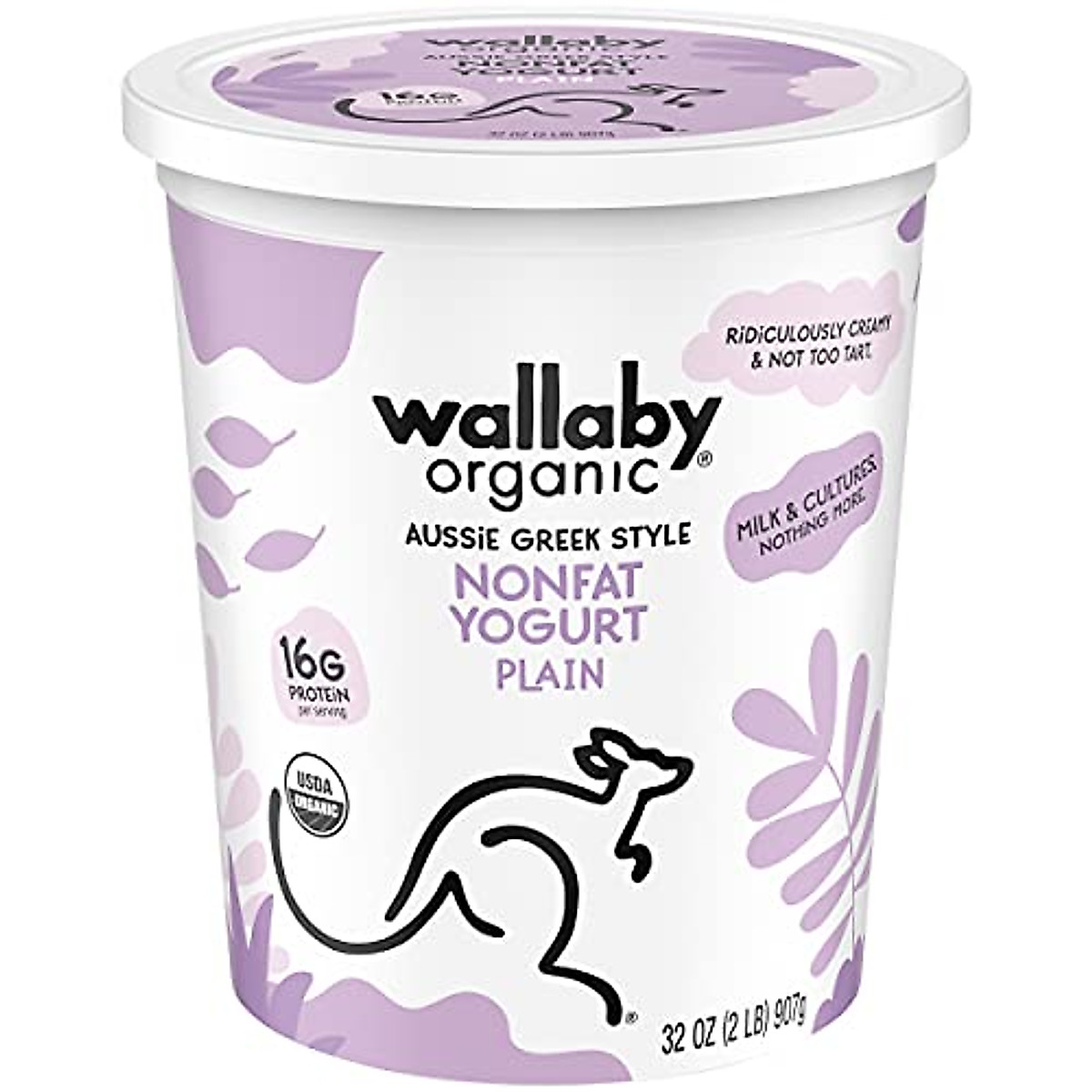 Wallaby Organic Aussie Greek Nonfat Yogurt, Plain, 32 oz. USDA Organic