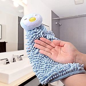 9 Pack Cute Chenille Soft Hanging Hand Towels, Funny Cartoon Animal Hand Towel with Hanging Loop, Kids Hand Towel Set Absorbent Thick Kitchen Bathroom Towels Bulk, 5 Colors
