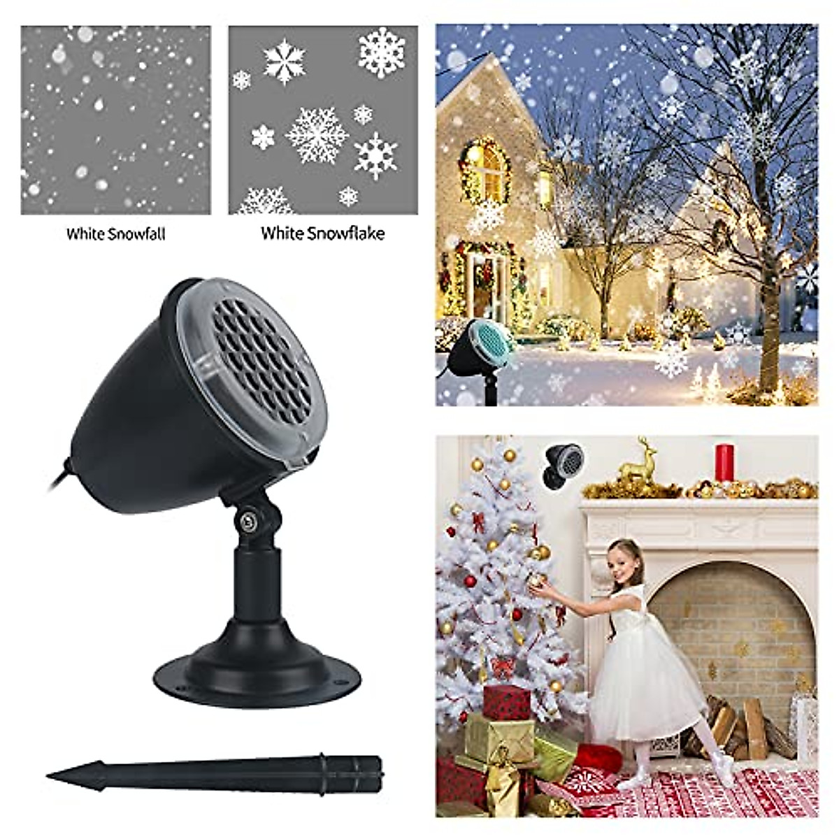 Yokgrass Christmas Snow Projector Outdoor, LED Snowflake Projector Outdoor Holiday Snowfall Lights IP65 Waterproof Dynamic Falling Snow Effect for Garden, Party, Halloween Landscape Decoration