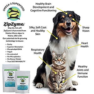 ZipZyme™ Omega-3 KRUMBLE (60g) for Pets. Phospholipid DHA Promotes Joint, Skin, Coat, Heart and Immune Health. Supports Cognitive Brain Health for Puppies, Kittens & Senior Pets. Made in Maine, USA…