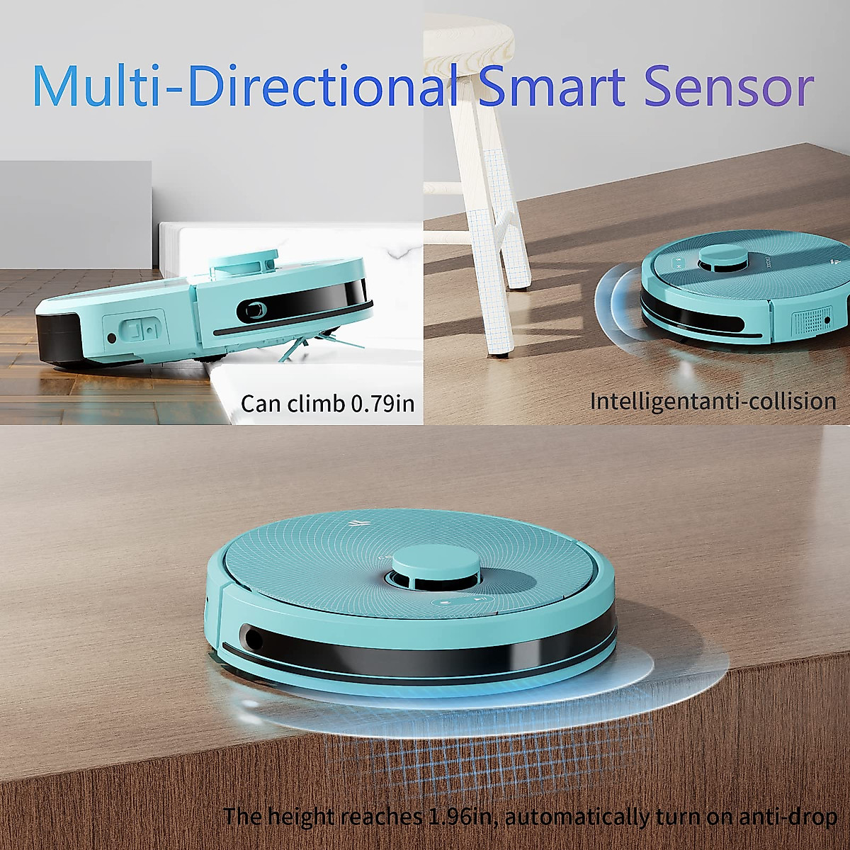 TECBOT Robot Vacuum,3000Pa Super Strong Suction,Robot Vacuum Self Emptying Charging,Remote Wi-Fi/App/Alexa Control,Quiet,Ideal for Hard Floors/Carpets,Cat Dog Pet Hair-S3 Blue