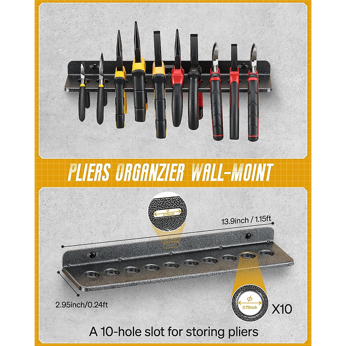 FHXZH Wall Mount Screwdriver Organizer, Pliers Holder, Hammer Rack, 3PCS Alloy Steel Hand Tool Storage Organizer for Garage Workshop