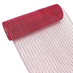 MEEDEE Burgundy Deco Mesh 10 Inch Burgundy Mesh Metallic Mesh Ribbon for Christmas Tree Maroon Deco Mesh Basic Mesh Ribbon for Wreaths Garland Staircase Mailbox Swag Centerpiece Decorating (30 Feet)