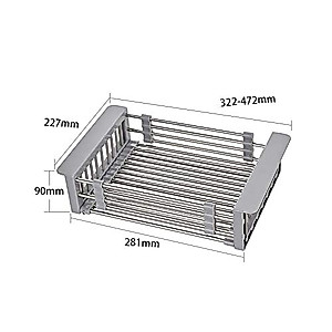 PDGJG Stainless Steel Dish Drainer Adjustable Arms Holder Functional Kitchen Sink Organizer Vegetable Fruit Drying Dish Rack