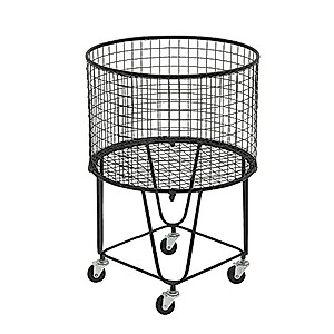 CosmoLiving by Cosmopolitan Metal Deep Set Metal Mesh Laundry Basket Storage Cart with Wheels, 17" x 17" x 25", Black