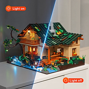 FUNWHOLE Lakeside-Lodge Building Set with LED Lights - Construction Building Model Set 1969 PCS for Teen and Adults with Lighting Kit