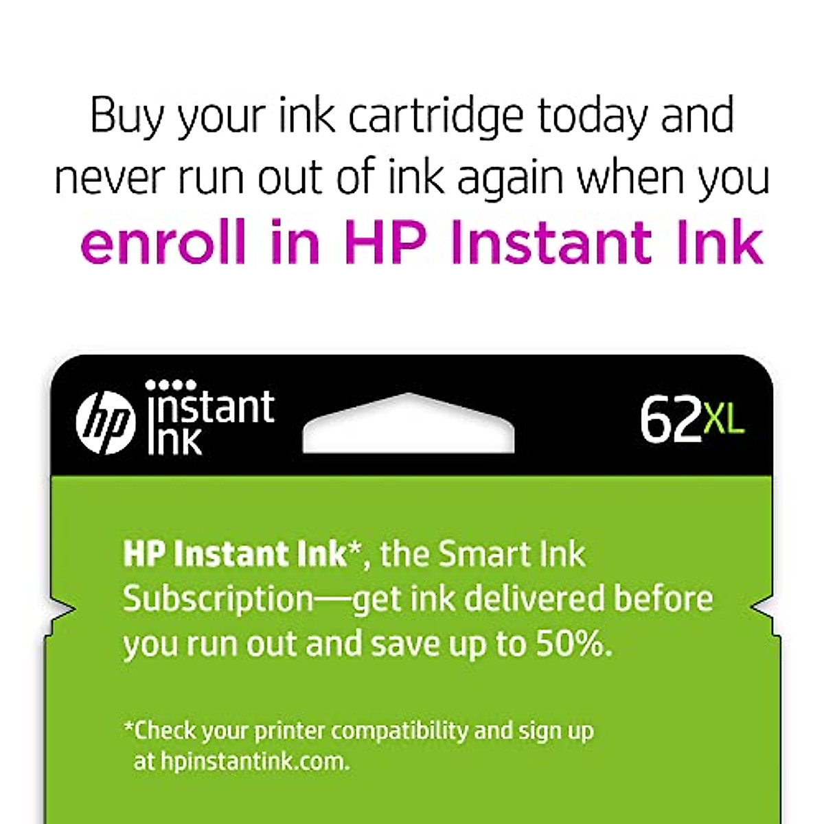 HP 62XL Black High-yield Ink | Works with HP ENVY 5540, 5640, 5660, 7640 Series, HP OfficeJet 5740, 8040 Series, HP OfficeJet Mobile 200, 250 Series | Eligible for Instant Ink | C2P05AN