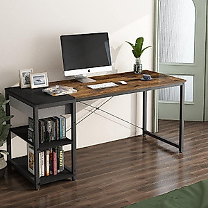 KAVFOCOY Simple Style Computer Desk with Storage Shelves Study Writing Table for Home Office Easy Assembly 55inch Rustic Brown