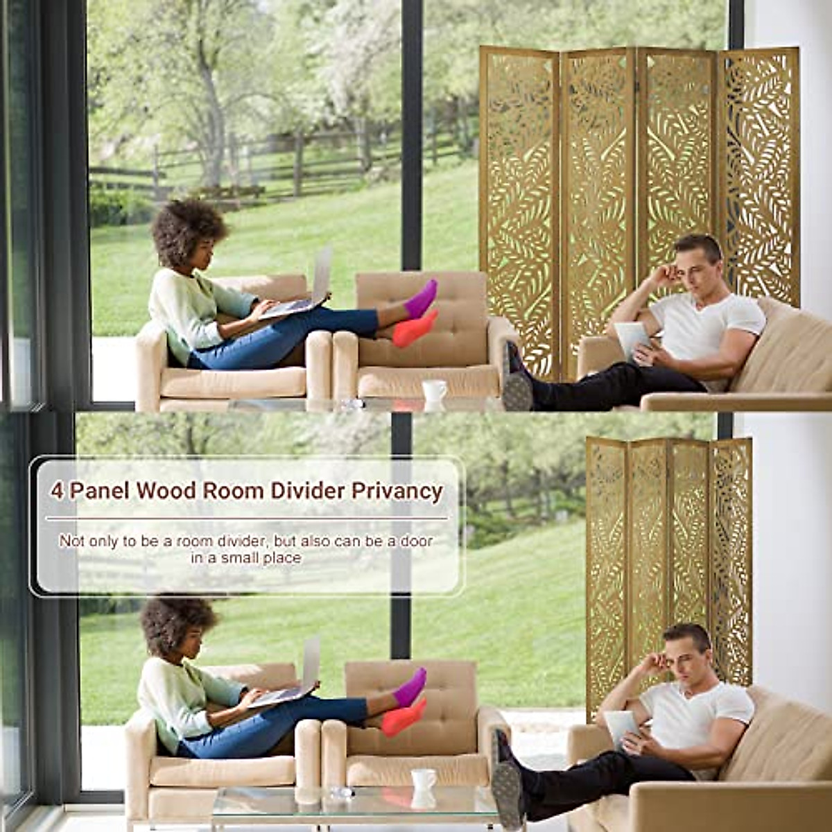 ECOMEX Cut-Out Room Dividers,5.6 FT Floral Cutouts Foldable Panel,Privacy Wall Portable Room Dividers Screen Wood Room Mesh Durable Design Freestanding Wooden Separator for Office(Brown Cut-Out)