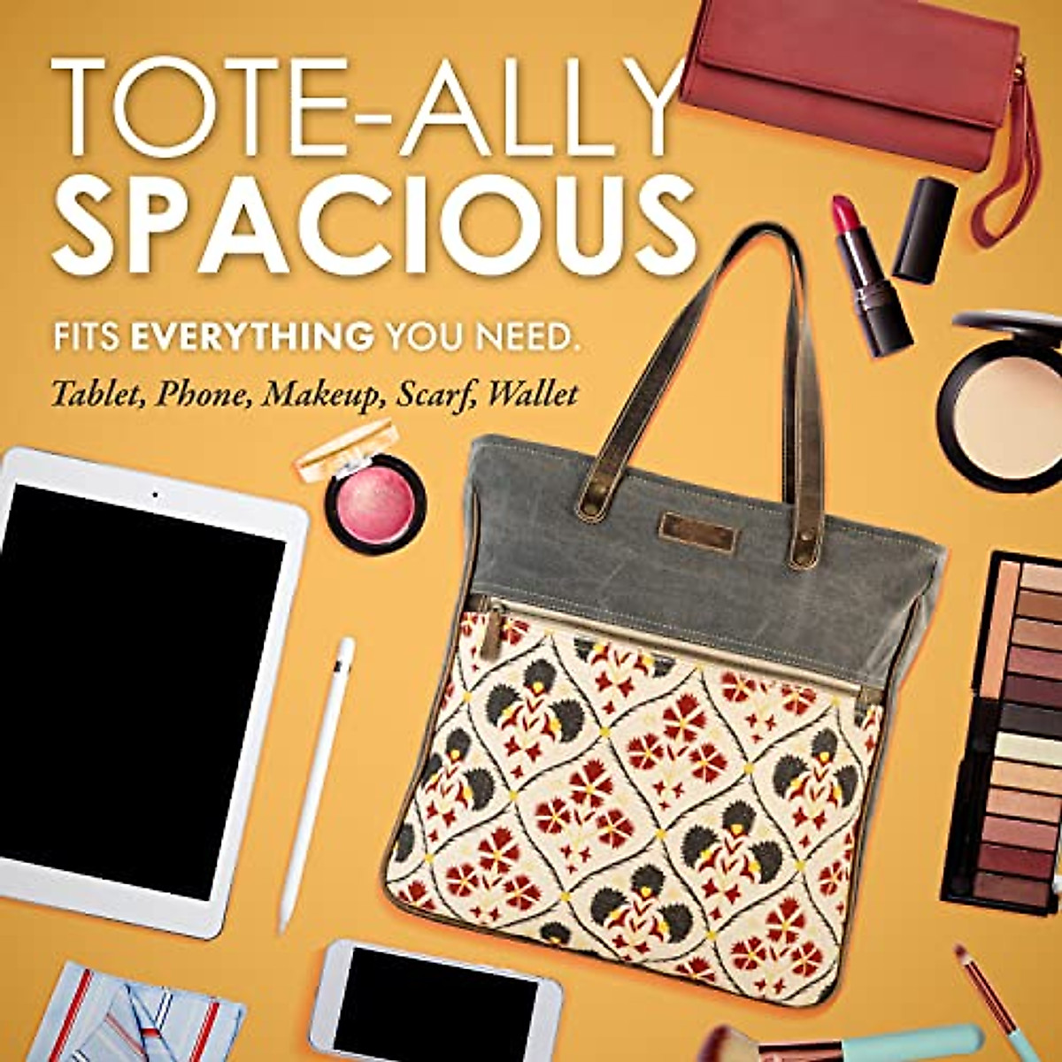 Tote Bags for Women by Sixtease - Large Tote Bag with Zipper Top - Genuine Leather Strap, Upcycled Canvas, Rug, Hair On and Hardware Accents - Vintage Style Hand Stitched - Fossil