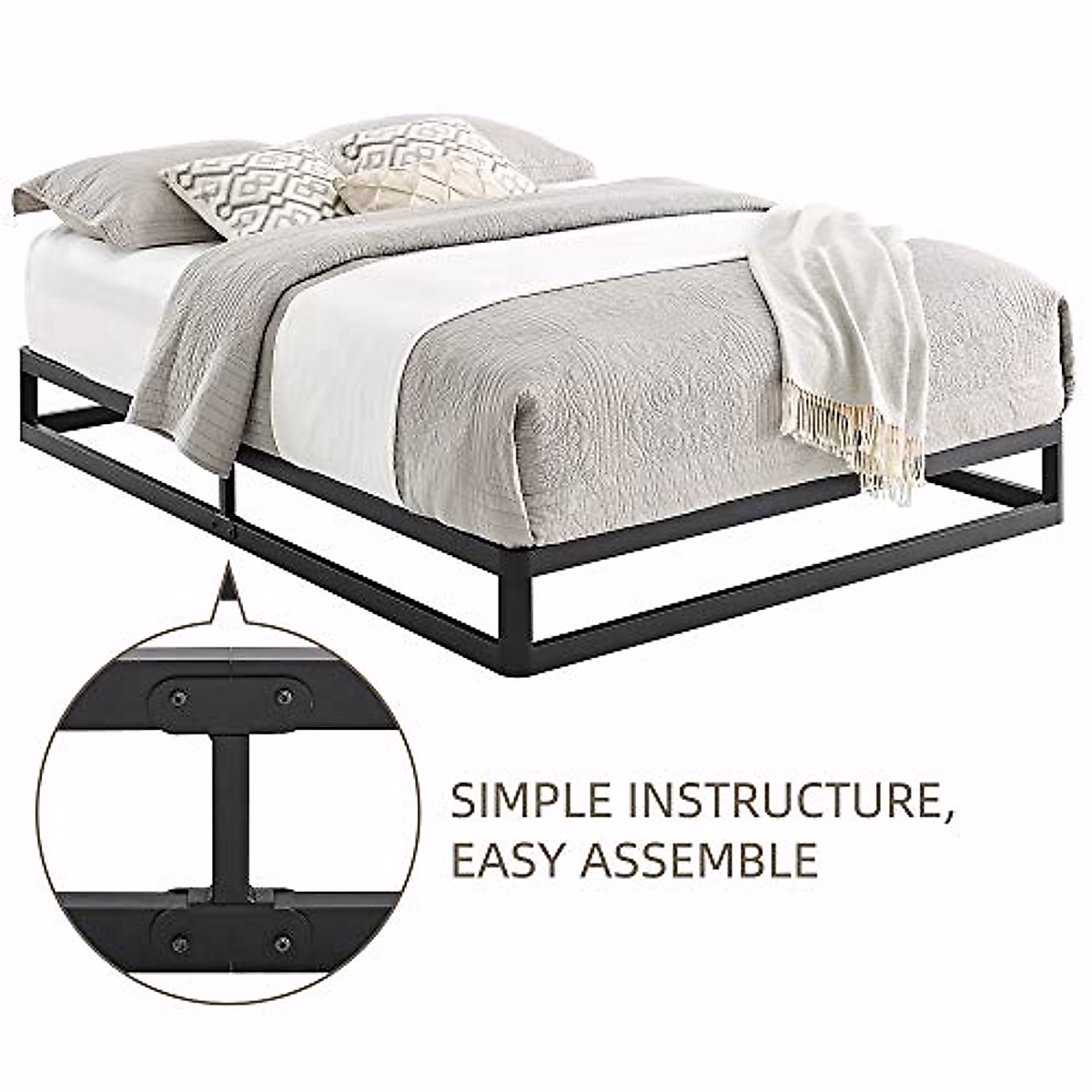 BIKAHOM Modern 9 Inch Metal Platform Bed Frame Queen with Heavy Duty Steel Foundation for Bedroom,Mattress Foundation,No Box Spring Needed,Sturdy Steel Structure