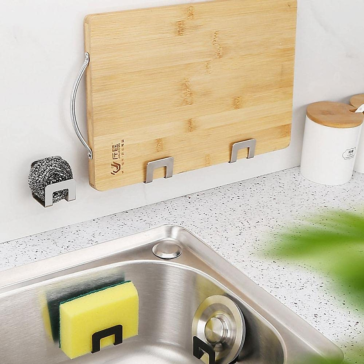 Sponge Wipe Two-Sided Cleaning Sponge Thickened Sponge Scouring Pad Stainless Steel Sponges Holder Self Adhesive Sponges Organizer Drain Racks