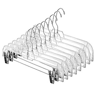 Hanger Central Space Saving Heavy Duty Slim Clear Pants Hangers, Ridged Non-Slip with Adjustable Pinch Clips, 360-Rotating Chrome Swivel Hook, 14 Inch, 25 Pack