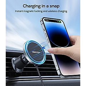 Mibhuvan Magnetic Wireless Car Charger Mount [15W Fast Charging] for Magsafe Phone Holder Mount [20 Strongest Magnets] Vent Mount Magnetic Car Charger Mount for iPhone 14 13 12 Pro Samsung Cell Phones