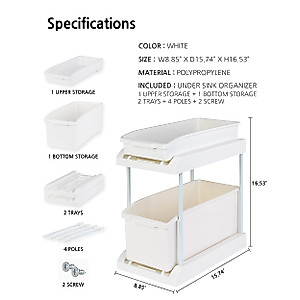 COELO Under Sink Organizer 2-Tier Shelf Kitchen Bathroom Cabinet Multi-purpose Multi-use Dish Brush Storage Sponge Holder Standing Rack, White