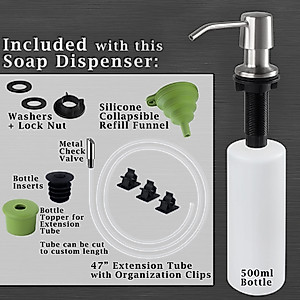 Built in Sink Soap Dispenser for Kitchen Sink, (Stainless Steel) Countertop Soap Dispenser Pump with 47" Extension, 4” Spout and 16oz Capacity Bottle