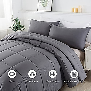 DOWNCOOL King Size Comforter Set -All Season Bedding Comforters Sets with 2 Pillow Cases -3 Pieces Bed Set Down Alternative King Bedding Set -Grey King Comforter Set(102"x90")