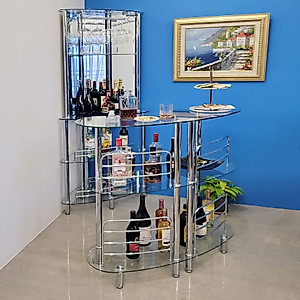Mango Steam Bar Table for Home - Contemporary Modern Home Bar Unit, Liquor Bar with 2-Tier Storage Shelves, Durable Liquor Bar for Parties & Gatherings, 47" L x 13.6" D x 41" H - Clear