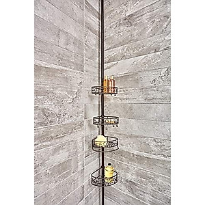 iDesign Twigz Metal Wire Rod Corner Shower, Adjustable 5'-9' Pole and Baskets for Shampoo, Conditioner, Soap with Hooks for Razors, Towels, Tension Caddy