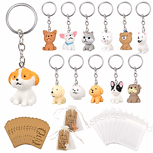 12 PACK Puppy Dog Party Favors Puppy Key Chain With Organza Bags Thank You Kraft Tags For Back To School Item Birthday Party Favors Backpack Key Decorations Classroom Rewards Dog Theme Supplies