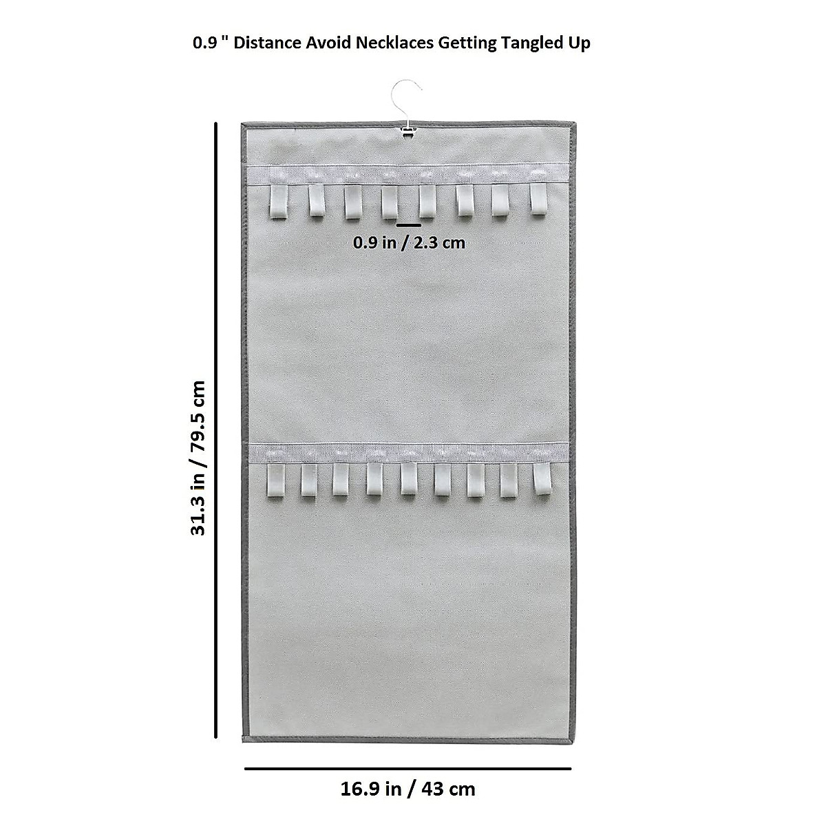 ANZORG Dual-sided Hanging Jewelry Organizer with 34 Hook Loops Wall Mounted Necklace Holder Jewelry Display Storage Hanger for Bracelet Chain (GREY)