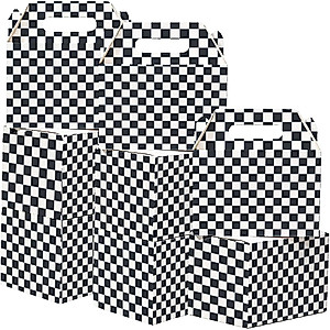 Keioy 16pcs Racing Flag Gift Bags Black and White Checker Racing Treat Boxes Race Car Theme Party Favor Treat Boxes favor Snack Goody Cardboard BagParty Favors Decorations Supplies