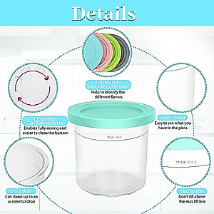 FRMZBWK Creami Pint Containers Compatible With NC299AMZ & NC300s Series Cream Maker - Dishwasher Safe For Ninja Creami Pints and Lids - 4 Pack Leak Proof Lids(4 Pack - Blue, Pink, Green, Yellow)