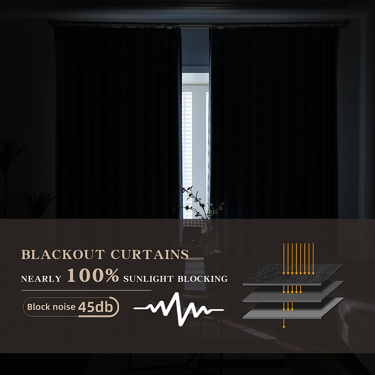 ROOMNEST Multifunctional Room Divider Curtain Totally Blackout Privacy Partition Drape Room Thermal Insulated Noise Reduced Suitable for Curtain Track&Rod System, 10 ft W x 9 ft H, Black, 1 Panel