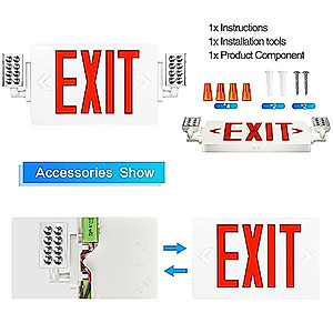 SPCETSUN 1 Pack Red Exit Sign with Emergency Lights,LED Emergency Exit Light with Battery Backup,UL Listed, AC 120/277V,Double Face Commercial Emergency Exit Light Combo for Business.