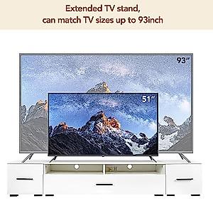 BAMACAR LED TV Stand for 90 Inch TV, LED Entertainment Center for 85 80 75 Inch TV Stand White, 70 80 85 90 Inch TV Stand with LED Lights, Modern TV Stand with Storage, Large TV Stand for Living Room