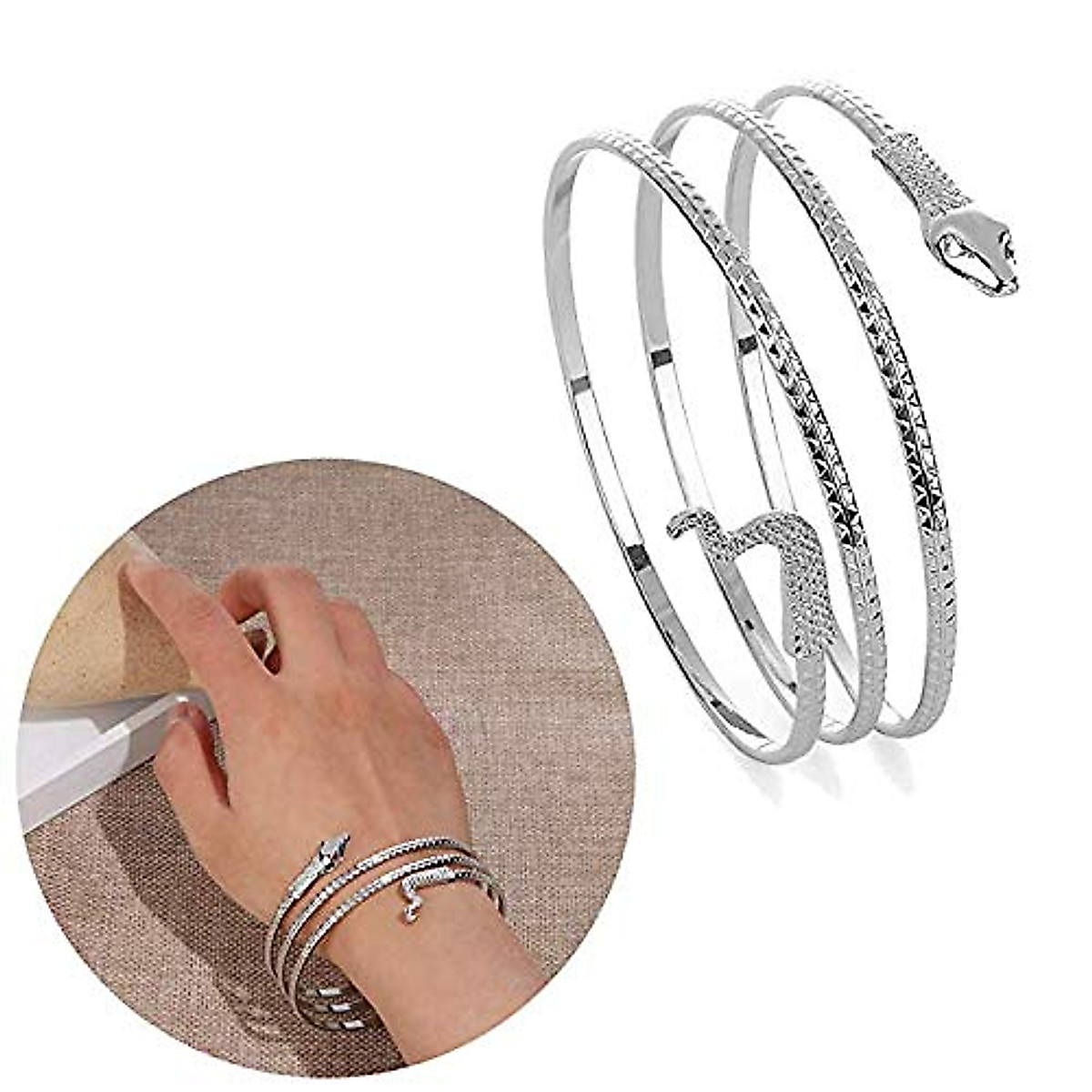 CSIYANJRY99 Silver Arm Cuff for Women Minimalist Upper Arm Cuff Jewelry Snake Arm Cuff Bracelet Open Layered Cuff Bangle Armband Armlet Jewelry
