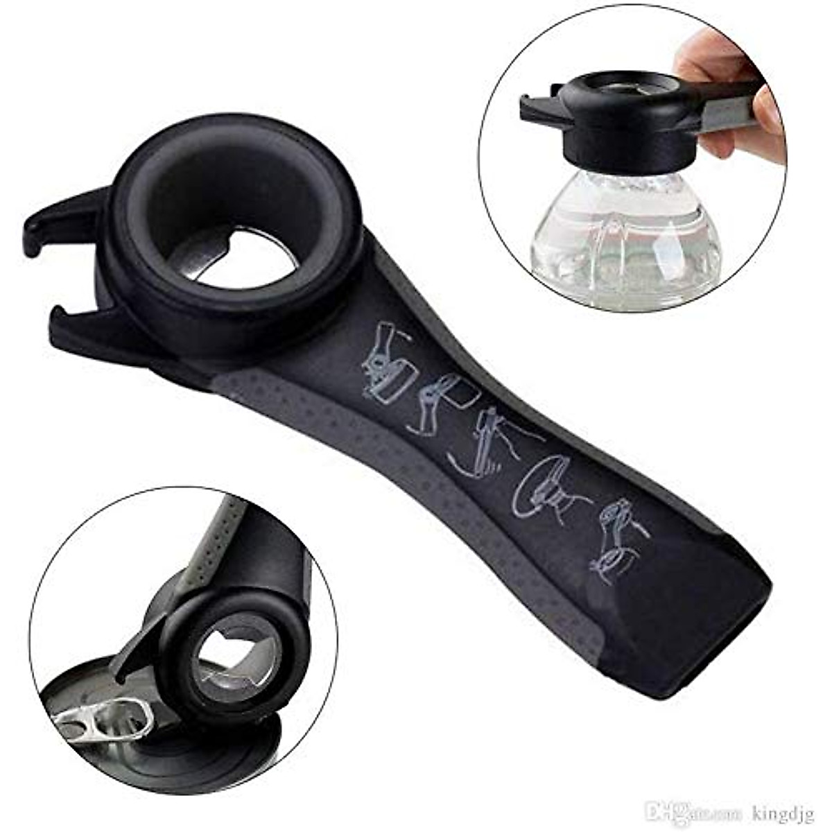 Bottle Opener Set,2Pcs Inclinding 5-in-1 and 6-in-1, Can, Soda, and Jar Openers, Twist Off Lid – Jar Opener for Seniors and Arthritic Hands (Gray Black)