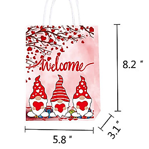 Valentines Day Gnomes Paper Bags  12 Pack Valentine Day Gnomes Gift Bags for Kids Party Valentine Paper Goodie Bags Valentine Cookie Candy Bags with Handles for Valentine Party Decoration Supplies
