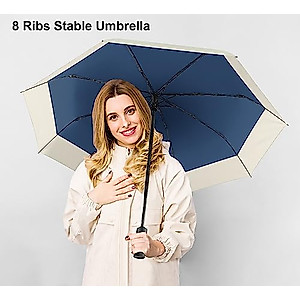 LEAGERA Small Travel Umbrella - Compact Canopy Diameter 40.5inch, Automatic Collapsible Rain Umbrellas for Women, 190T Waterproof Pongee Fabric for Breeze Wind&Rain, Dark Blue