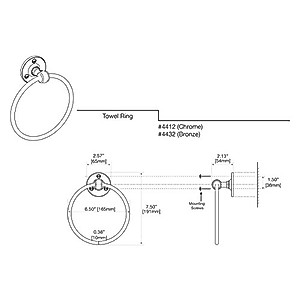 Gatco 4412 Cafe Towel Ring, Chrome, 6.5-in L x 6.5-in W x 6.5-in H