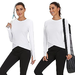 Soneven Women's Long Sleeve Compression Shirts Running Workout Tops Cross Hem Athletic Yoga T-Shirts with Thumbholes