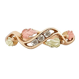 10k Yellow Gold 3-Stone Diamond Ring, 12k Rose and Green Black Hills Gold (.10 Ctw, Top Light Brown) Size 10